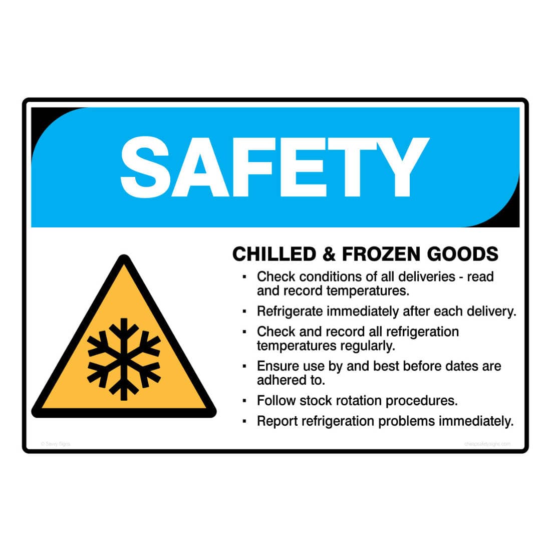 SAFETY Chilled & Frozen Goods Sign | Cheap Safety Signs